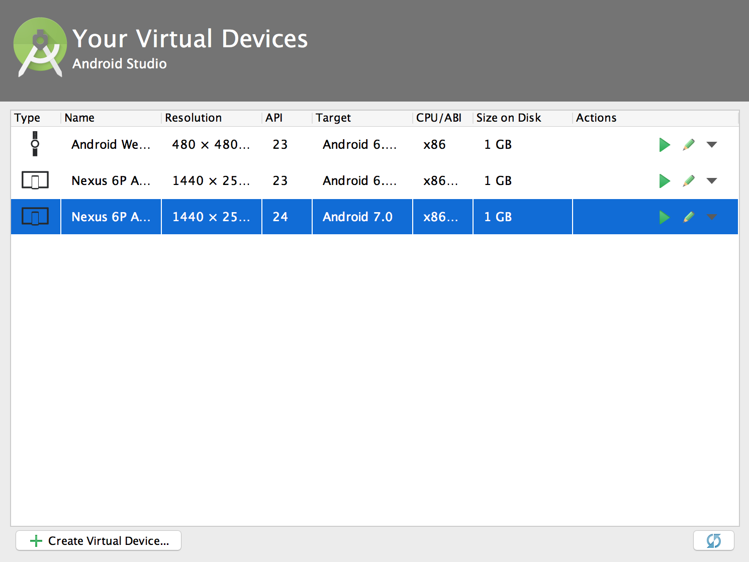 [Android] エミュレータ AVD Manager の設定